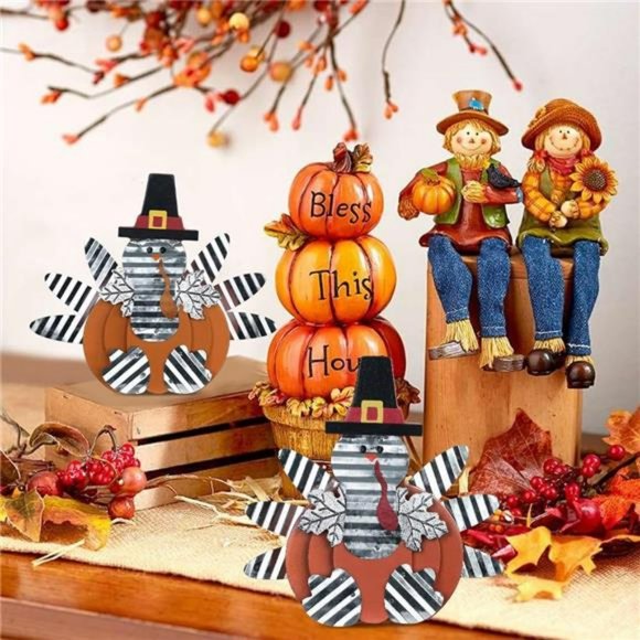 Accents | 2 Pack Turkey Block Set Thanksgiving Decor Dark Red Dark ...